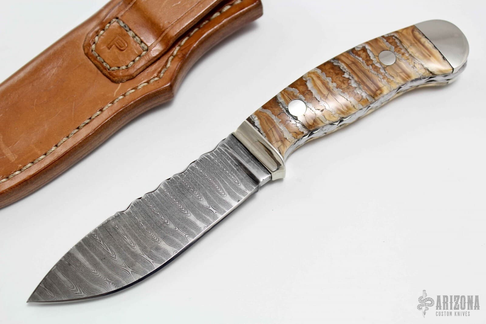 Drop Point Skinner - Damascus and Mammoth Tooth - Arizona Custom Knives