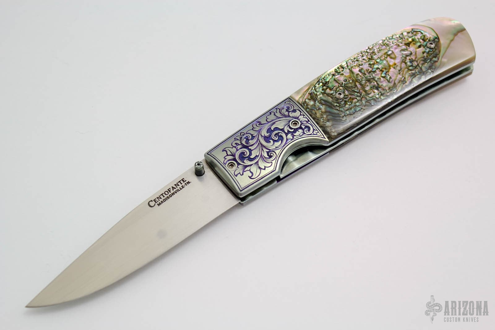 Engraved Linerlock - Titanium/Abalone - Arizona Custom Knives