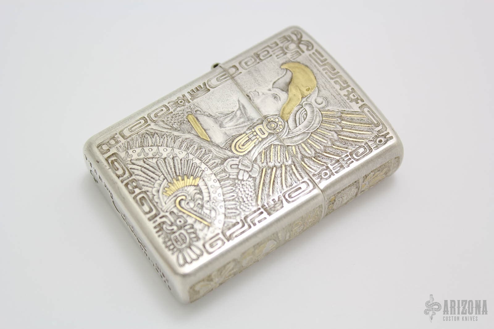 Engraved Sterling Silver Armor Lighter - Aztec Theme - Arizona Custom ...