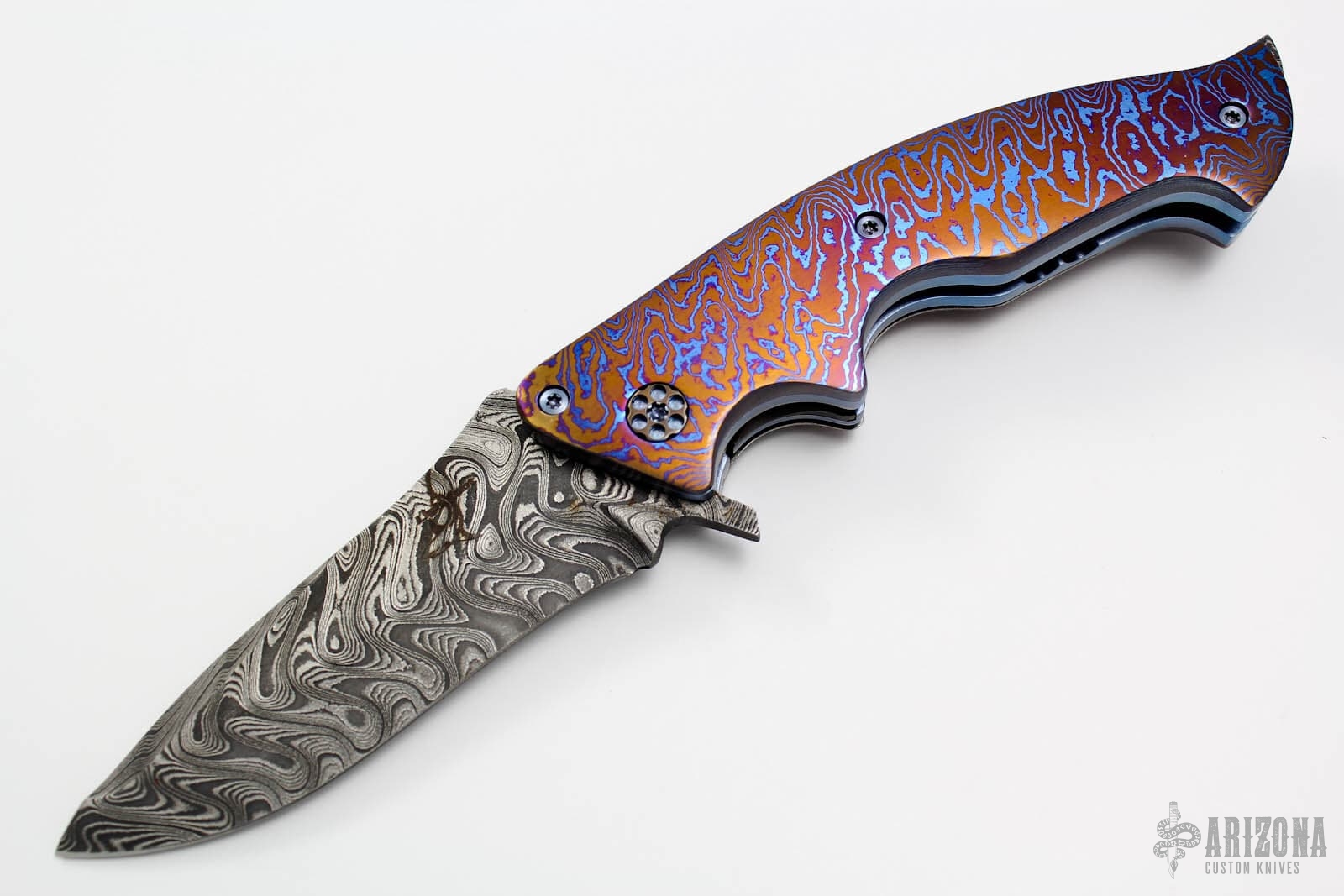 Full Contact Fighter Flipper - Damascus and MokuTi - Arizona Custom Knives