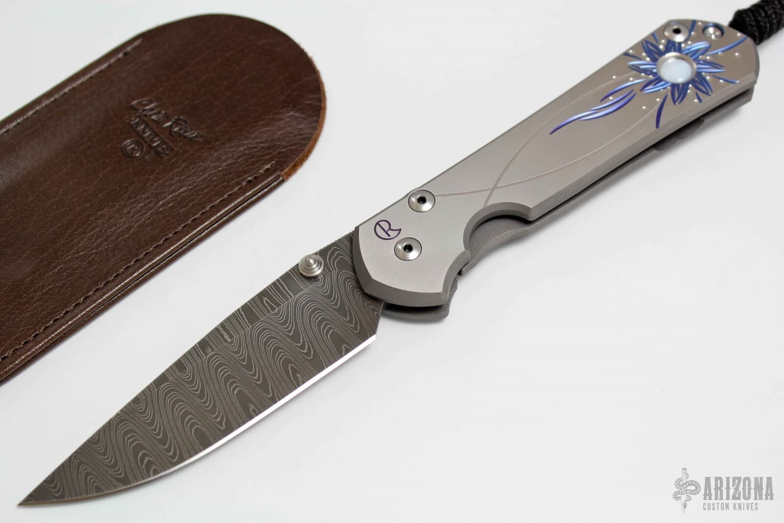 Large Sebenza 21 - Unique Graphic / Damascus Blade - Arizona Custom Knives