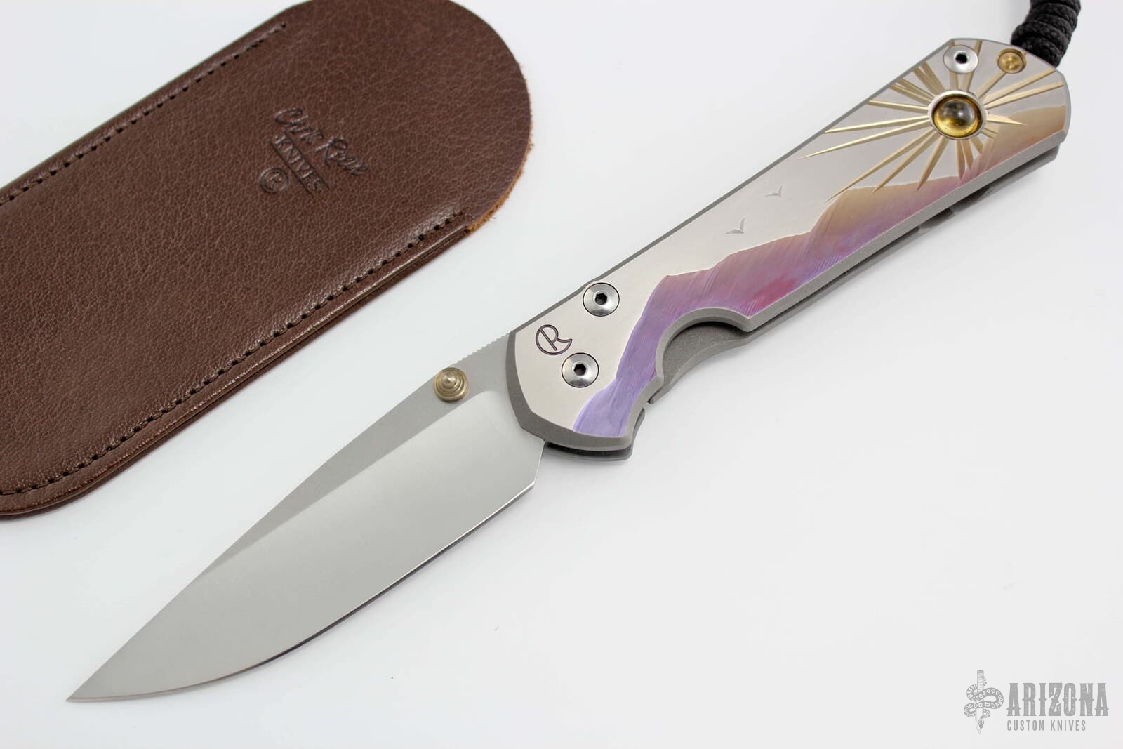 Large Sebenza 21 - Unique Graphic "Morning Sun" - Arizona Custom Knives