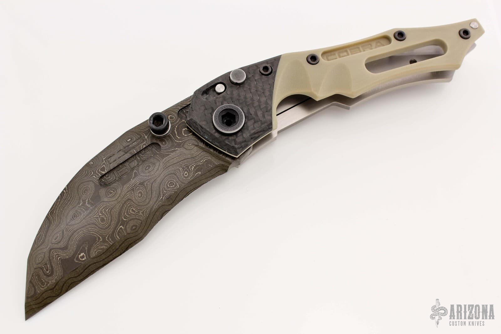 M250 Cobra M4 - Button Lock - Damascus - Arizona Custom Knives