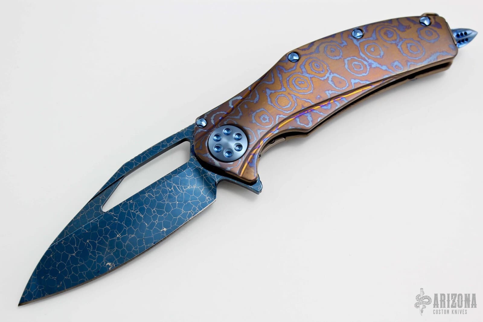 Mini Matrix-R - MokuTi and Nebula Damascus - Arizona Custom Knives