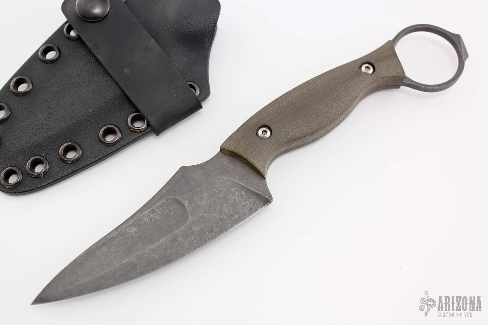 Ringed Fixed Blade - Green Linen Micarta - Arizona Custom Knives