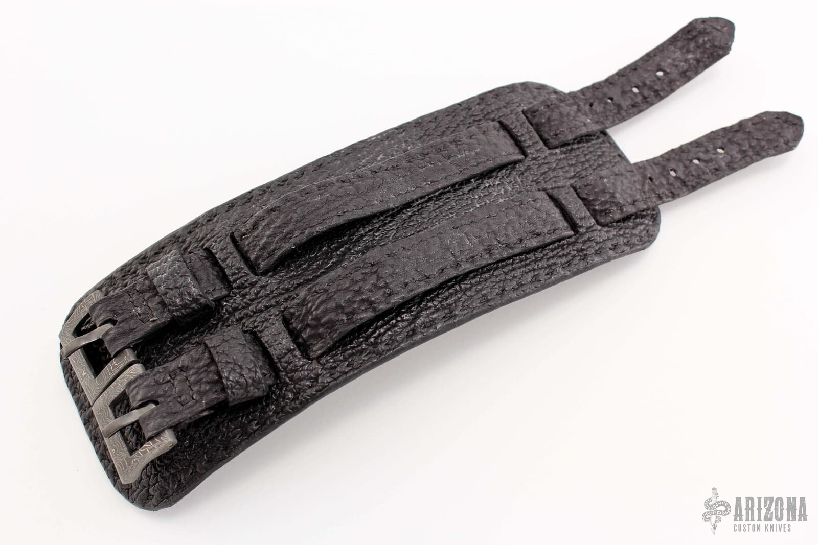 Sharkskin Cuff w/ 2 Damascus SNMetalWorks Buckles - Arizona Custom Knives