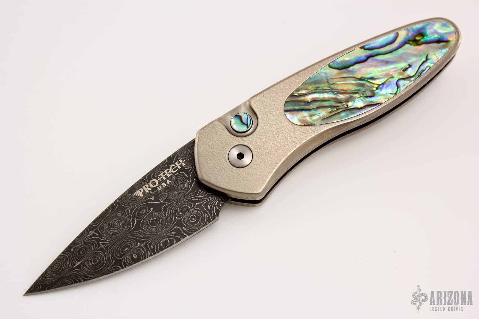 Sprint Custom - Damascus/Titanium/Abalone - Arizona Custom Knives