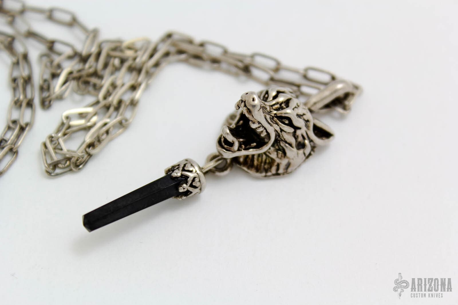 Sterling Silver Wolf Pendant and Chain - Arizona Custom Knives