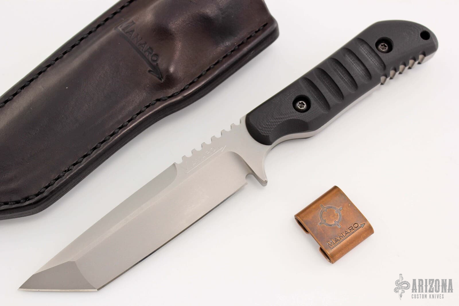 Tanto Fixed Blade with Lifter's Leather Sheath | Arizona Custom Knives