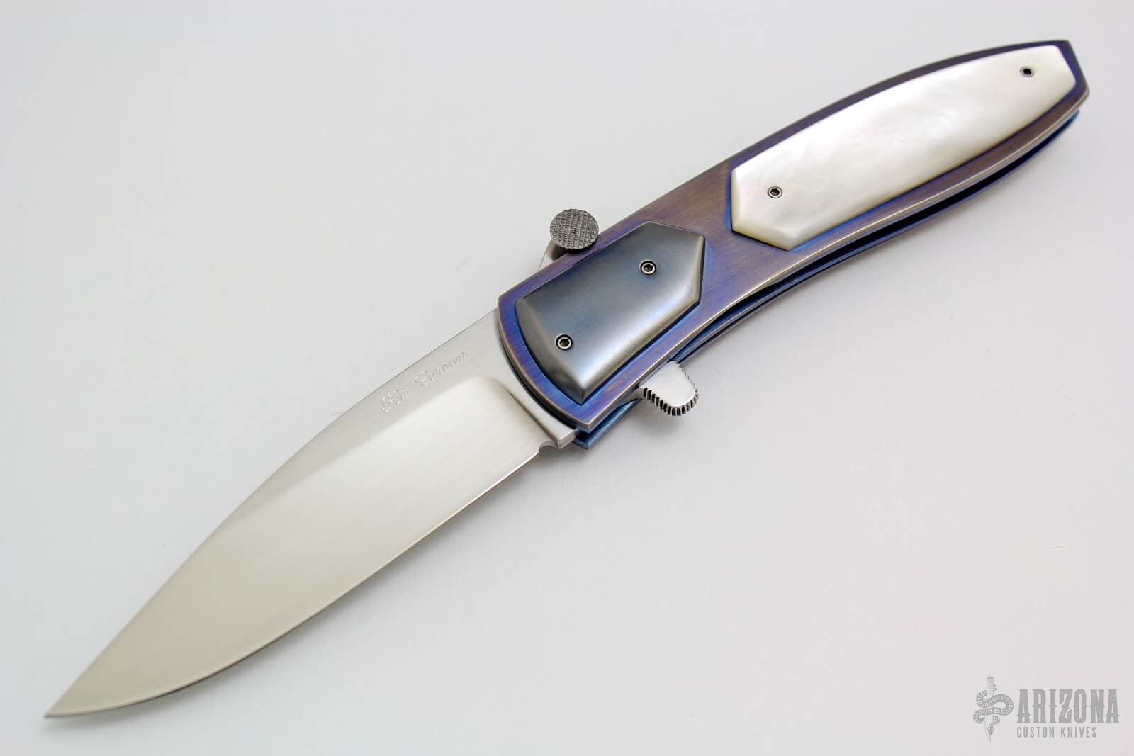 Toggle Lock Flipper - MOP - Early Logo | Arizona Custom Knives