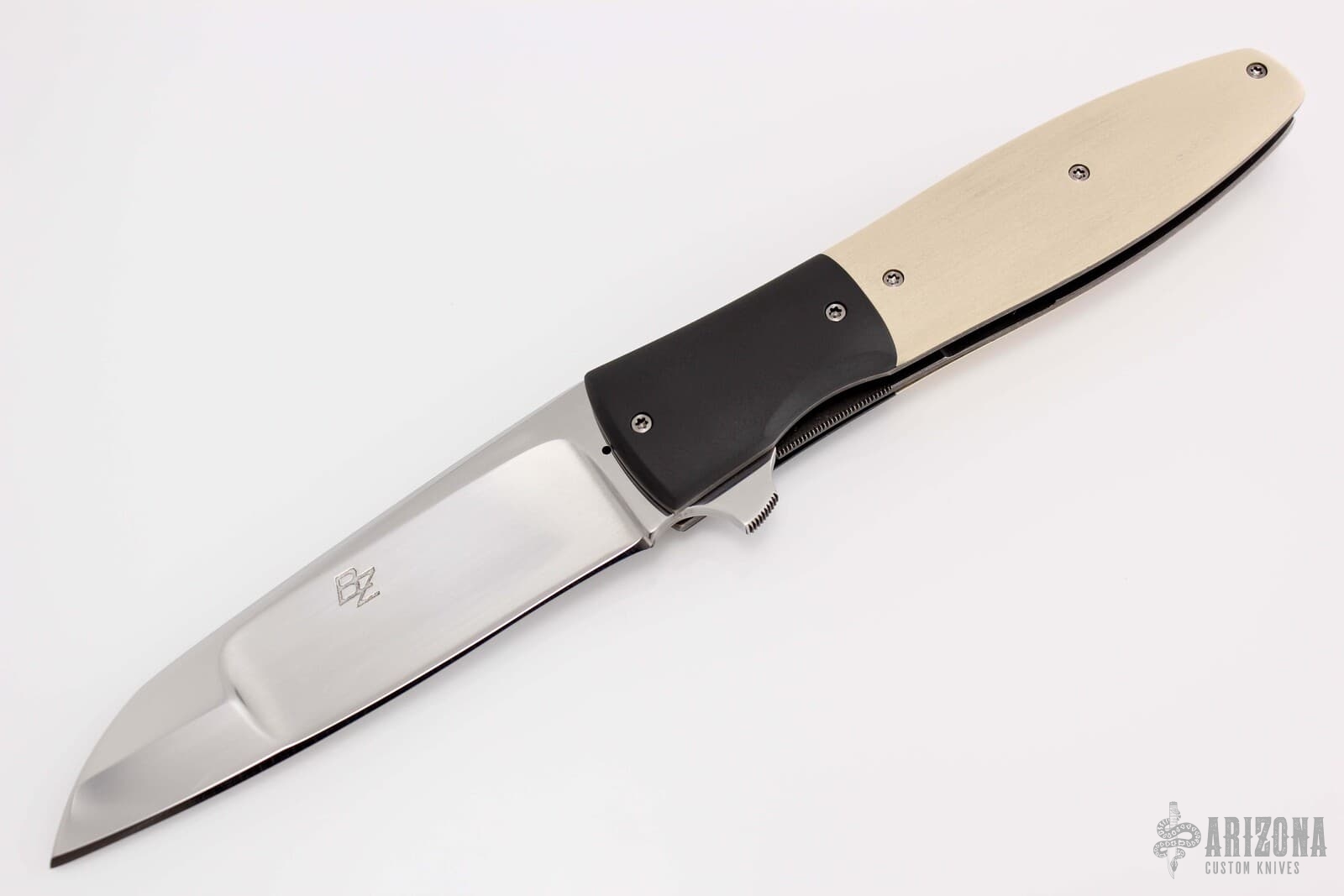 Tuxedo Wharncliffe Flipper - Zirc and Ivory Micarta | Arizona Custom Knives