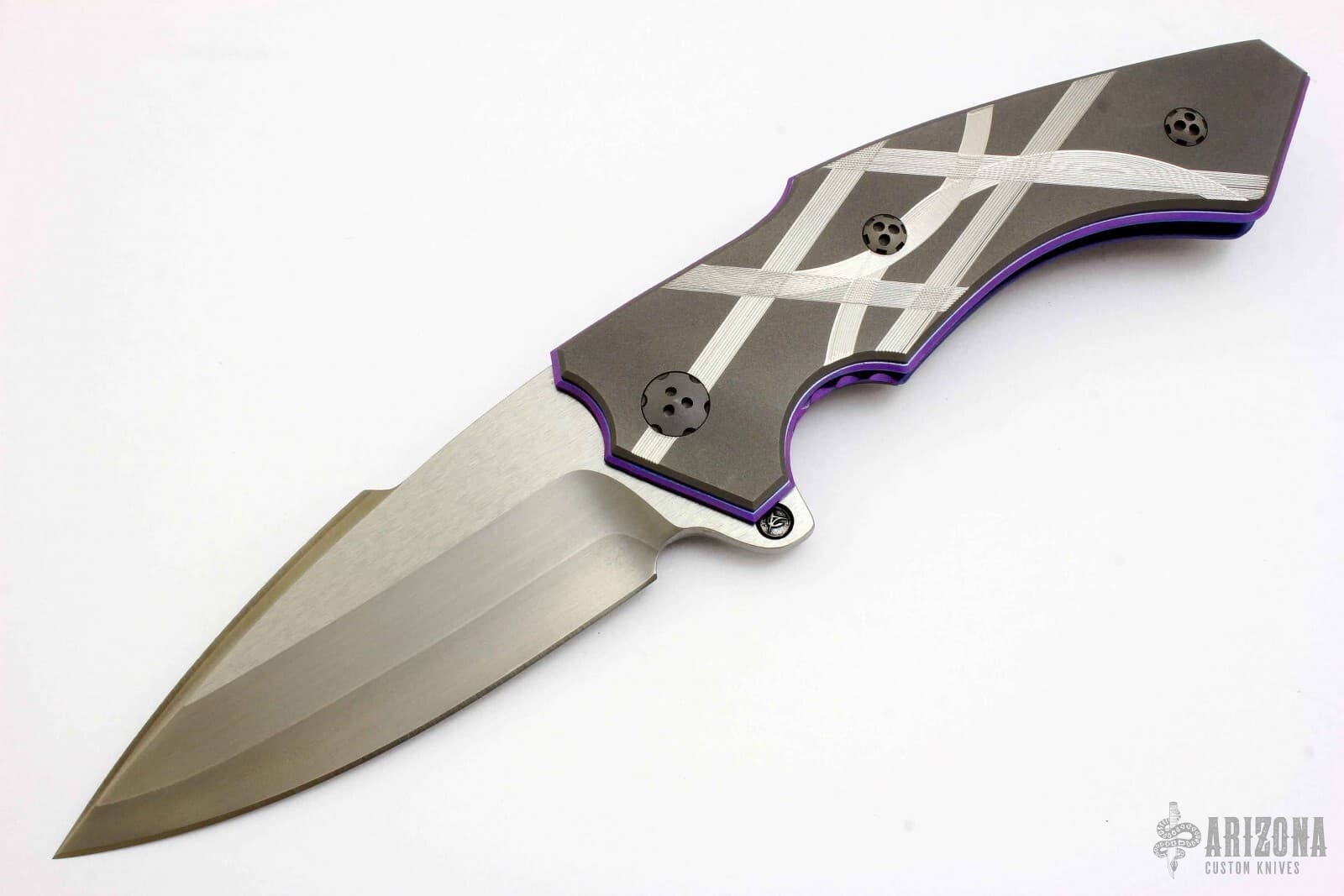 White Swan Flipper - San Mai/Guilloche - Arizona Custom Knives