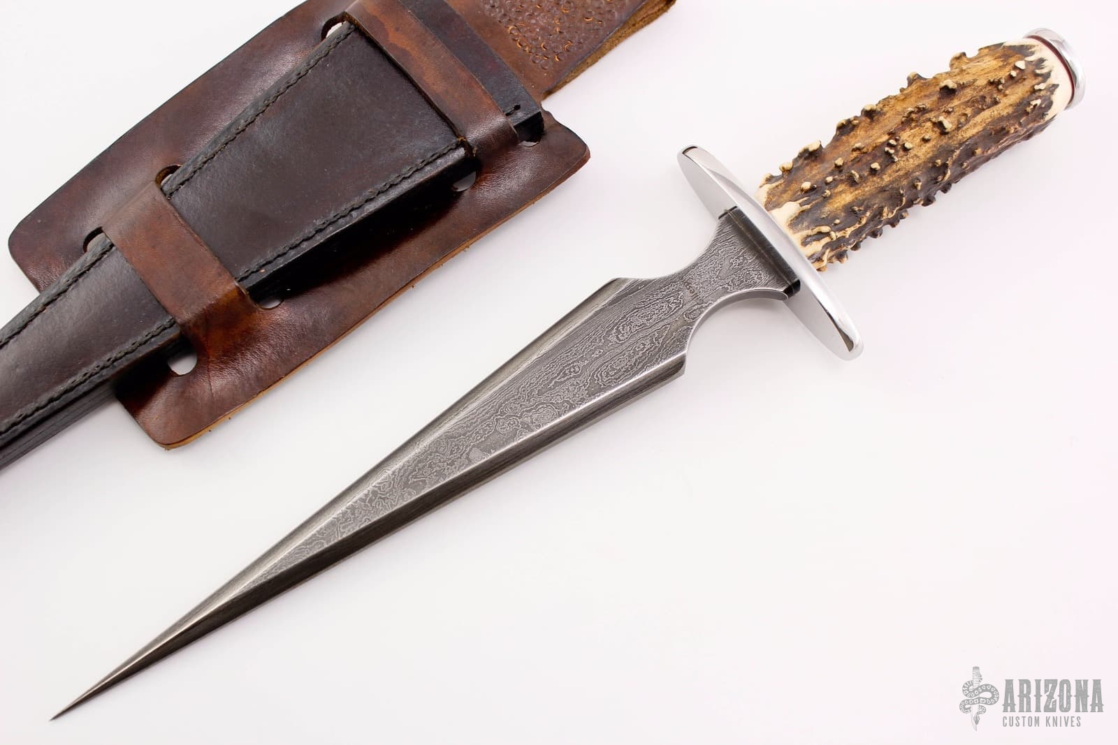 Damascus and Stag Dagger - Arizona Custom Knives