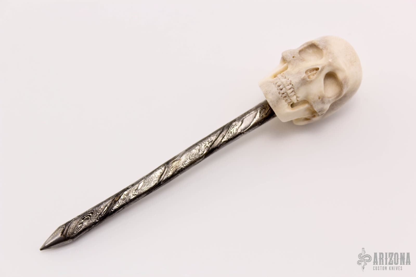 Damascus Spike w/ Bone Skull | Arizona Custom Knives