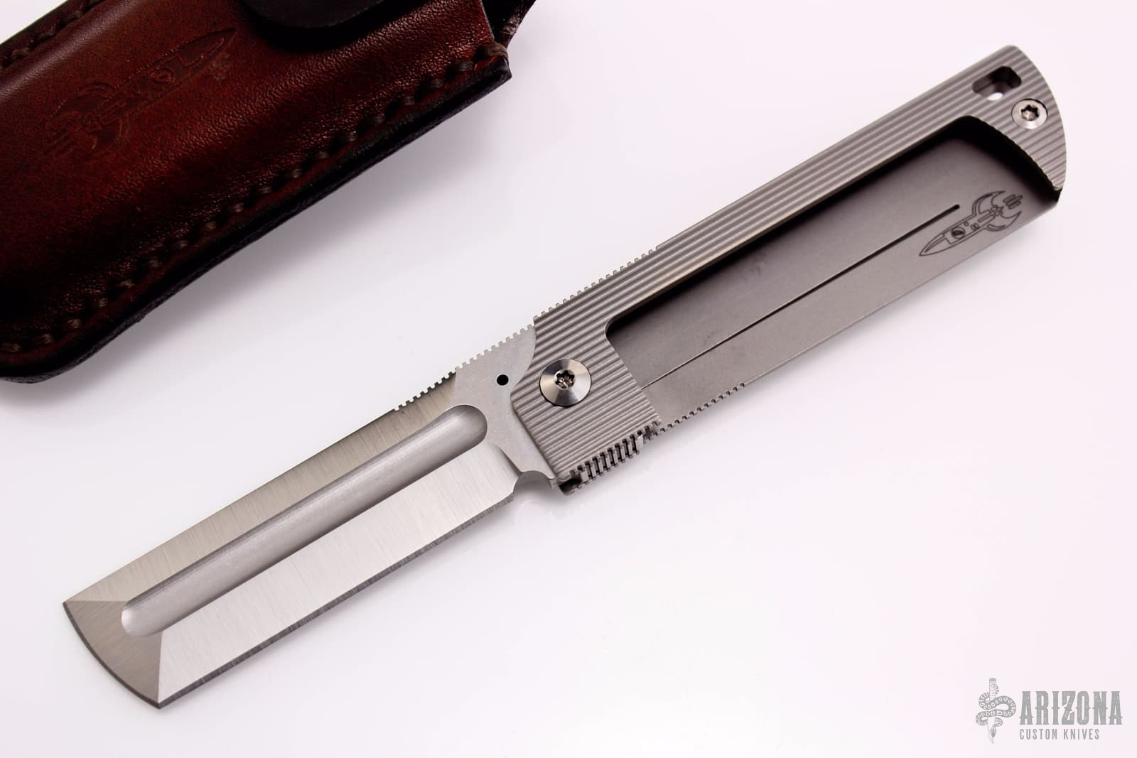 SpaceX Double Pump EDC Flipper w/ Leather Sheath - Arizona Custom Knives