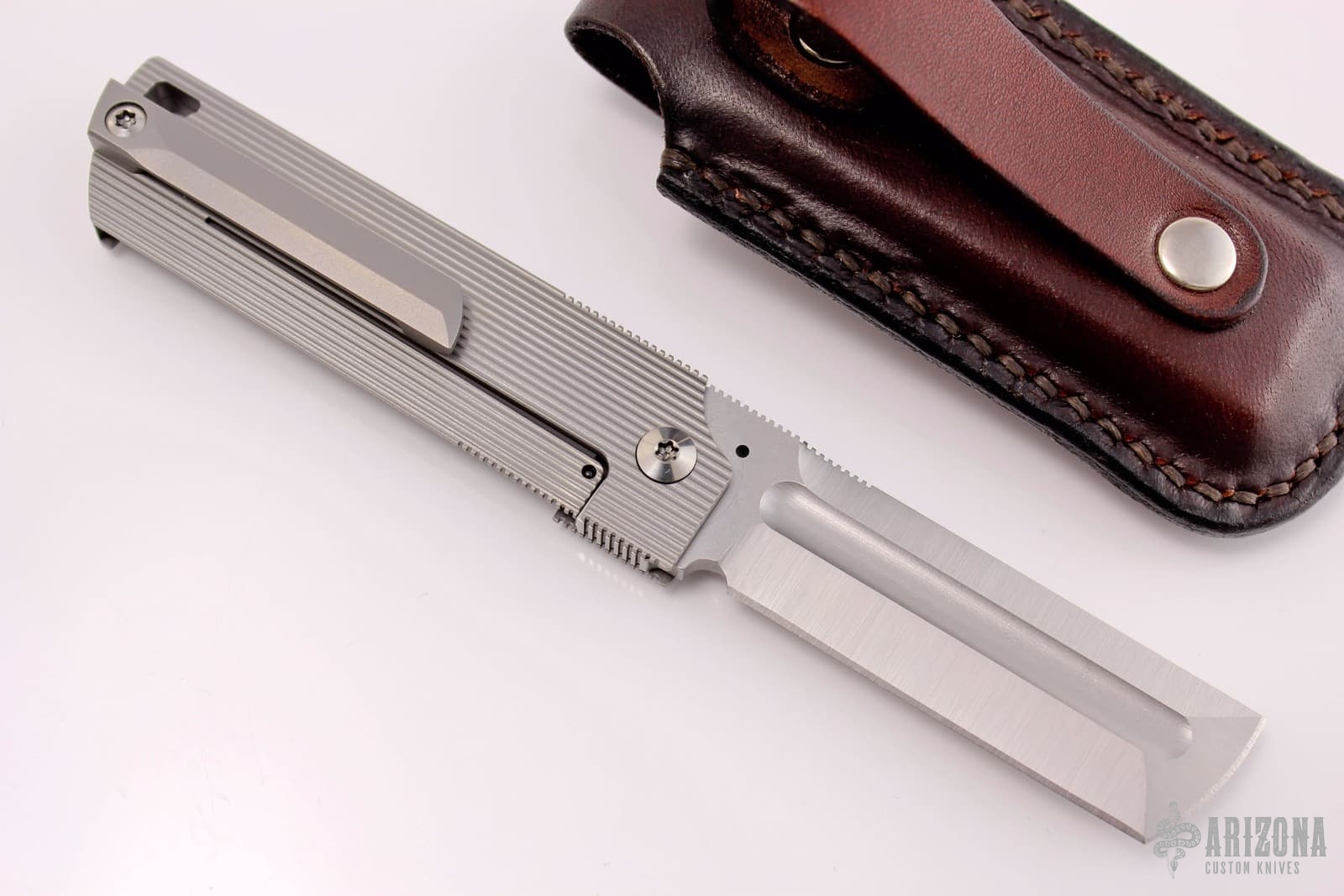 SpaceX Double Pump EDC Flipper with Leather Sheath - Arizona Custom Knives
