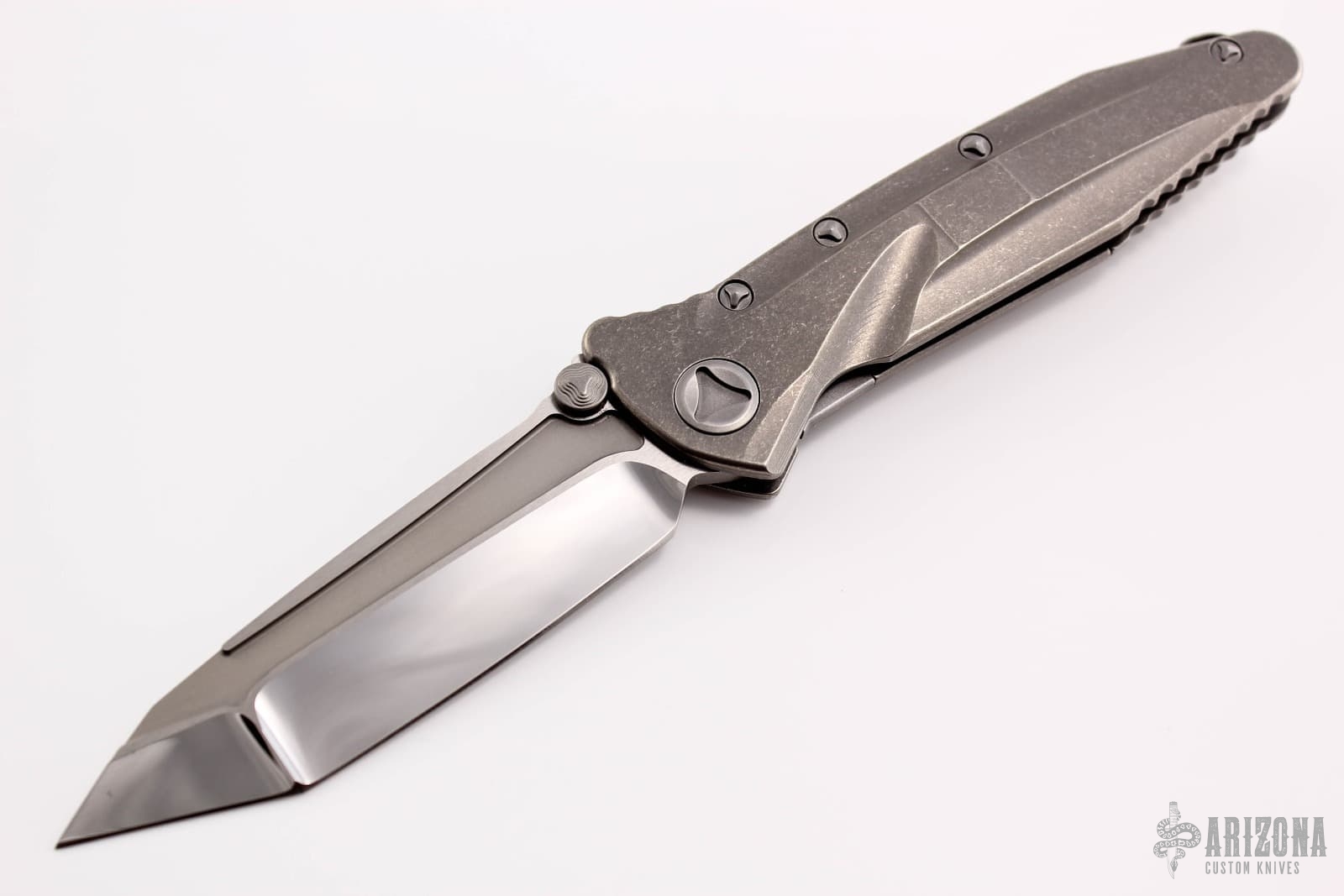 Socom Delta Tanto (Mirror Polished/Tumble Titanium) - Arizona Custom Knives
