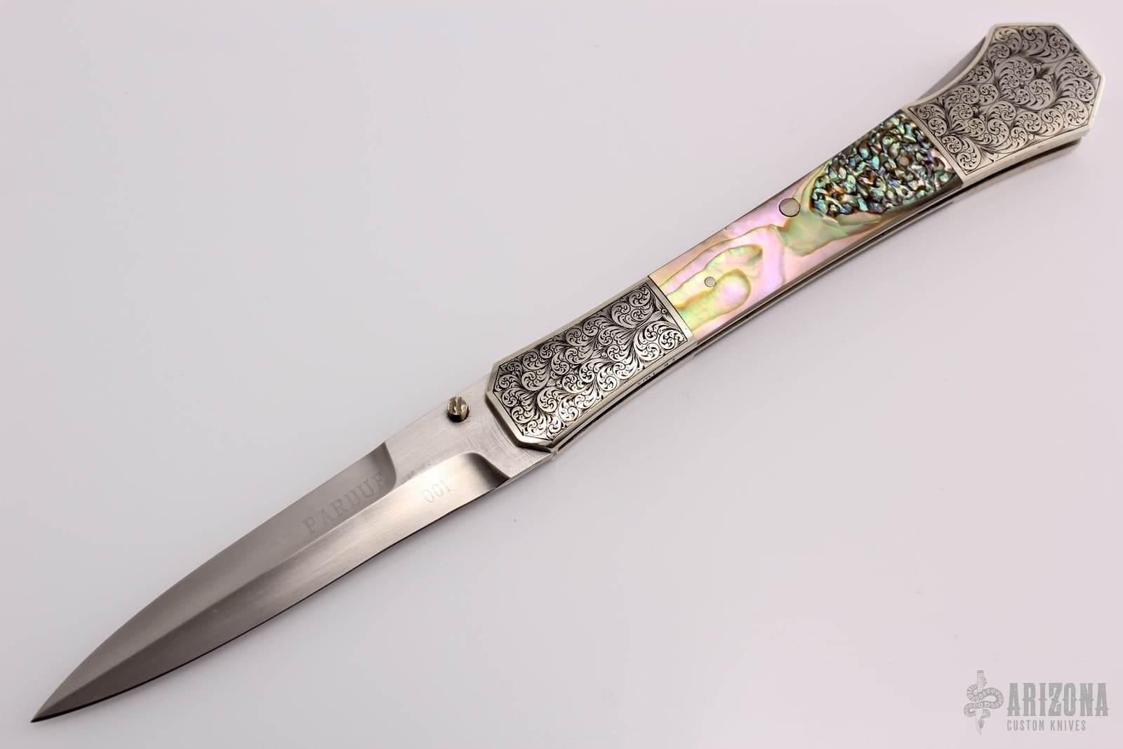 Engraved Coffin Handle Lockback - Arizona Custom Knives
