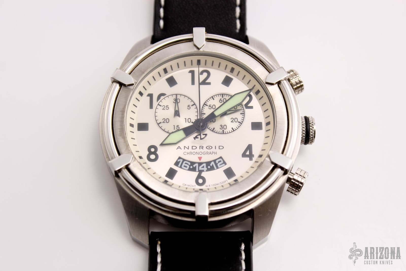 Men's Android Tan Dial Black Leather Strap Chronograph Quartz Watch ...