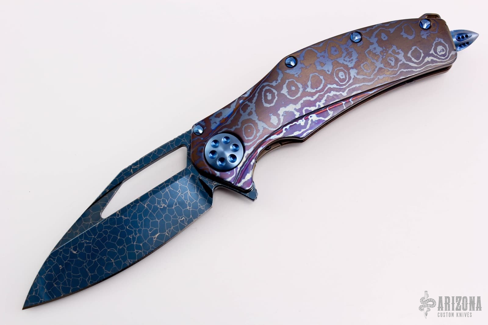 Mini Matrix-R - MokuTi and Nebula Damascus - Arizona Custom Knives