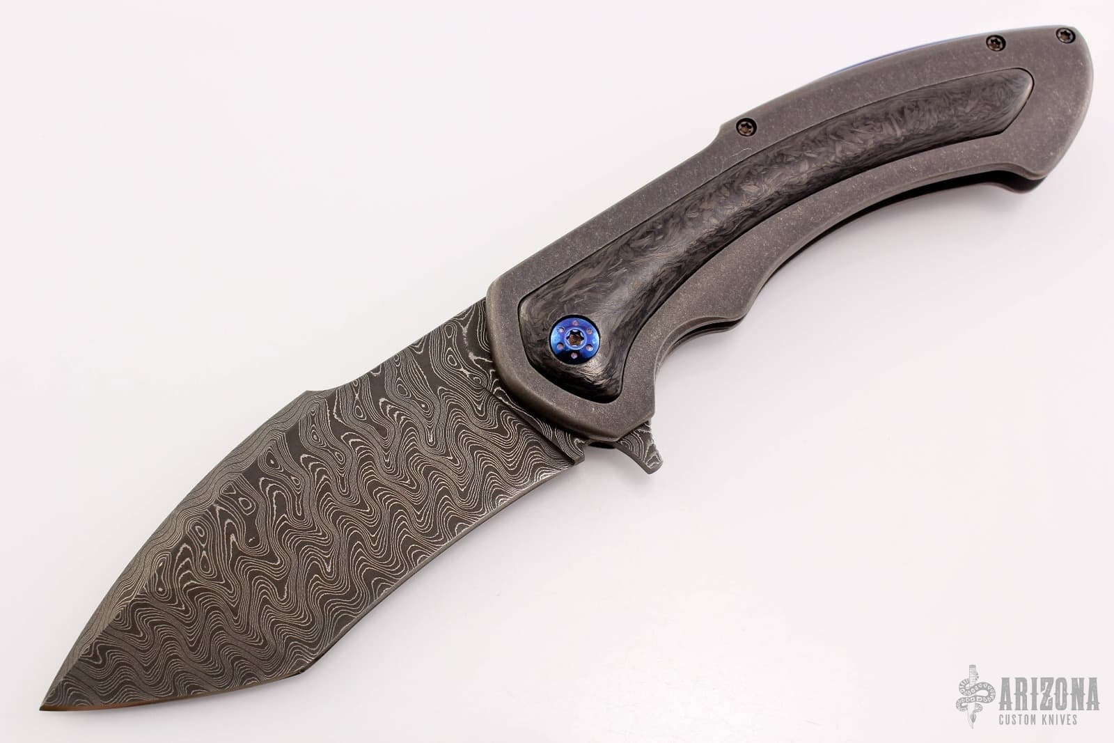 Fallout Flipper - Damascus and Carbon Fiber - Arizona Custom Knives