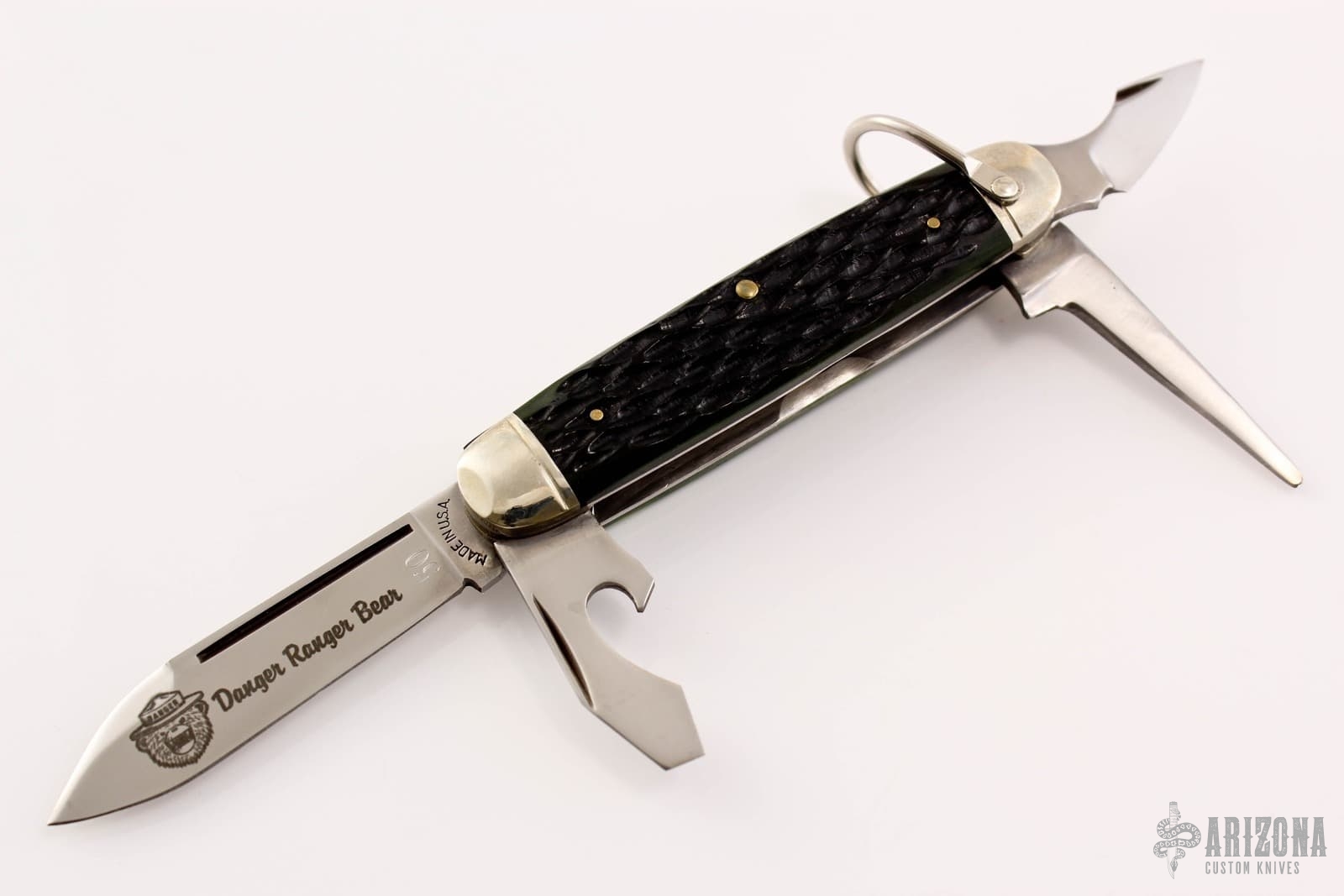 Danger Ranger Bear Scout Knife - Green Jigged Bone #50 - Arizona Custom ...