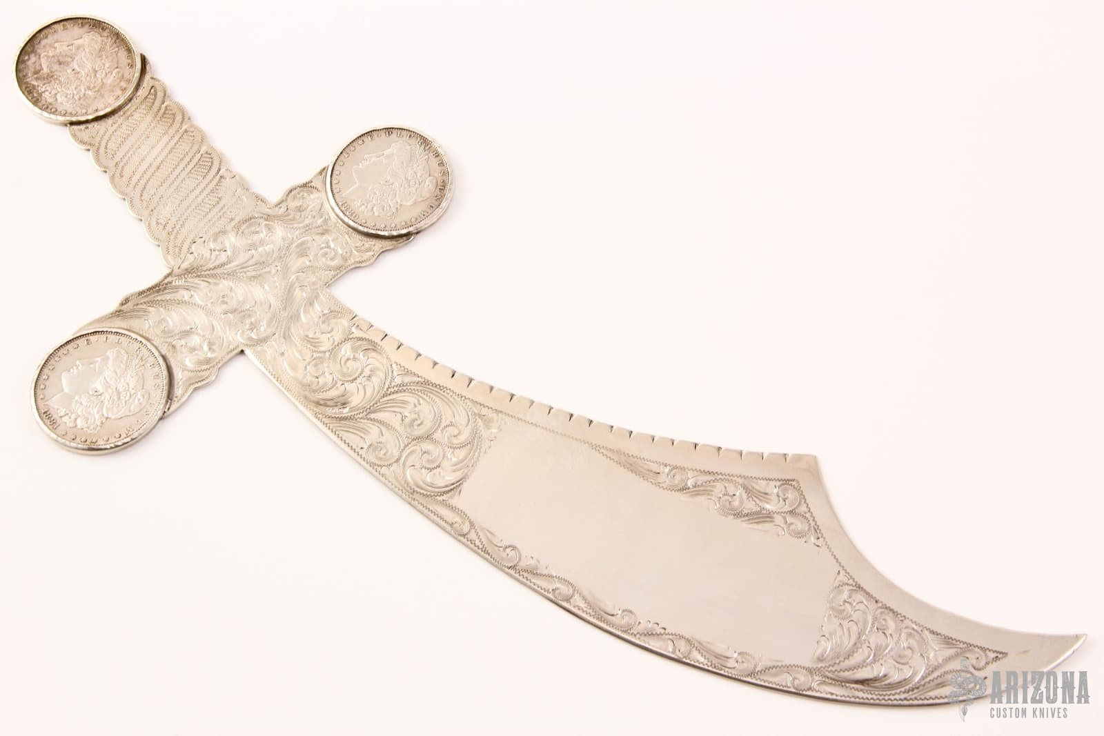 Sterling Silver Scimitar - 3 Silver Dollars - Arizona Custom Knives