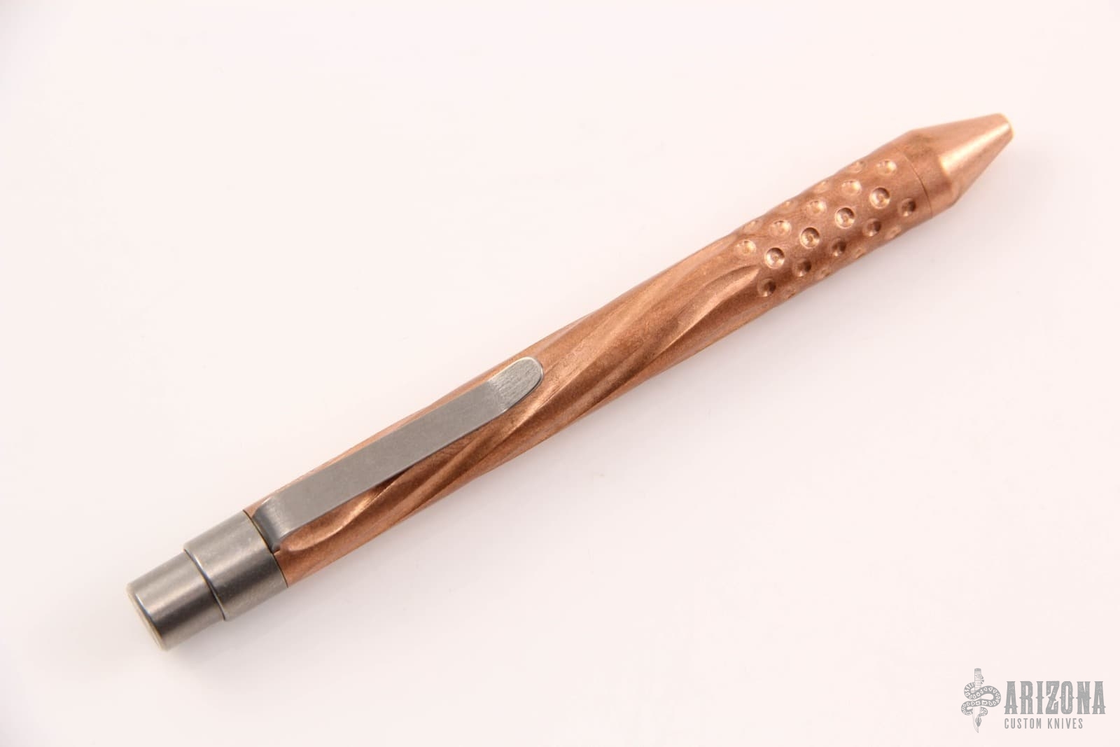 Spiral Fluted Copper Clicker Pen - Arizona Custom Knives