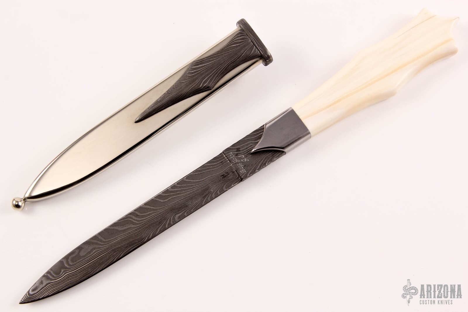 Damascus and Mammoth Ivory Dagger - Arizona Custom Knives