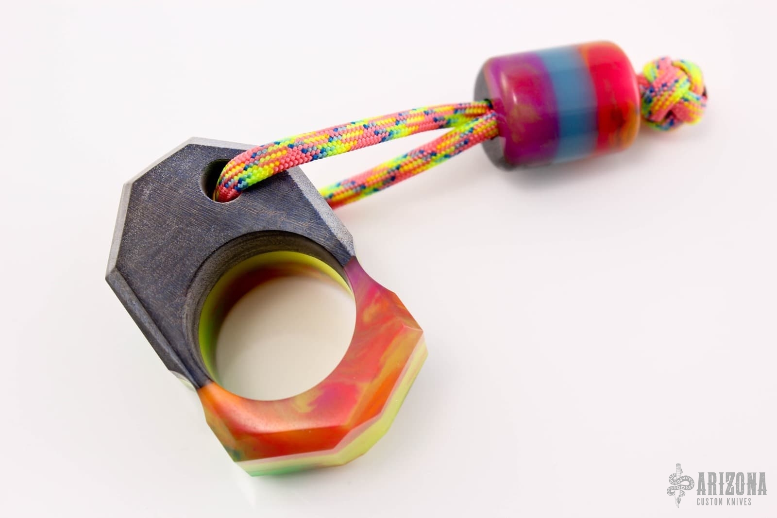 NSK Custom Knuck - Blue Wood/Rainbow - Arizona Custom Knives