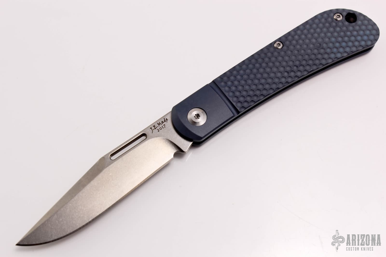 Slipjoint - Tumbled Blade and Blue Honey Comb Handle - Arizona Custom ...